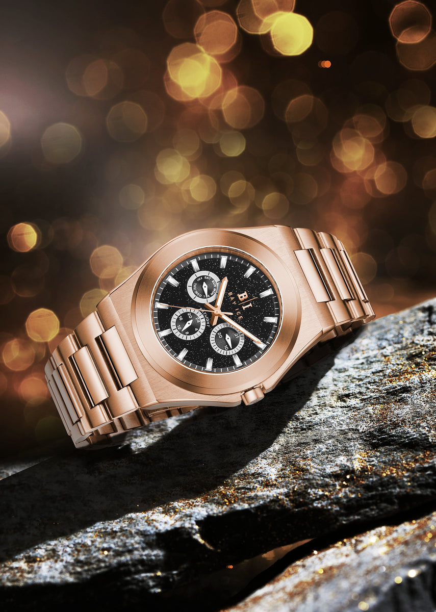 Bay Ice Skylight Stardust Watch - Rose Gold and Black Dial