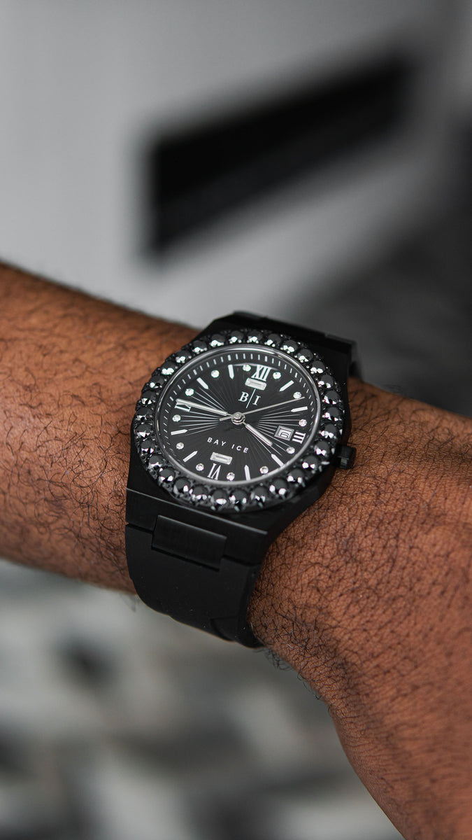 Diamond Bezel - Elite2 Rubber Strap Watch - ALL BLACK (Black Bezel ...