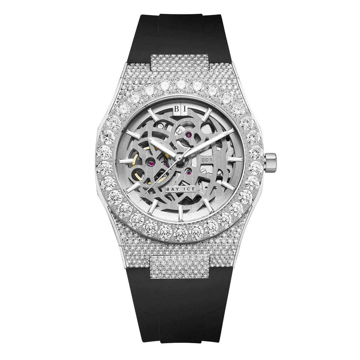 Bay Ice 001 Automatic Skeleton 9.6ct VS Diamond Bussdown Watch with Ru