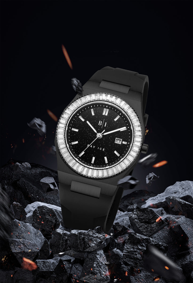 Trendy Bay Ice Baguette Bezel All Black Star Dust Watch